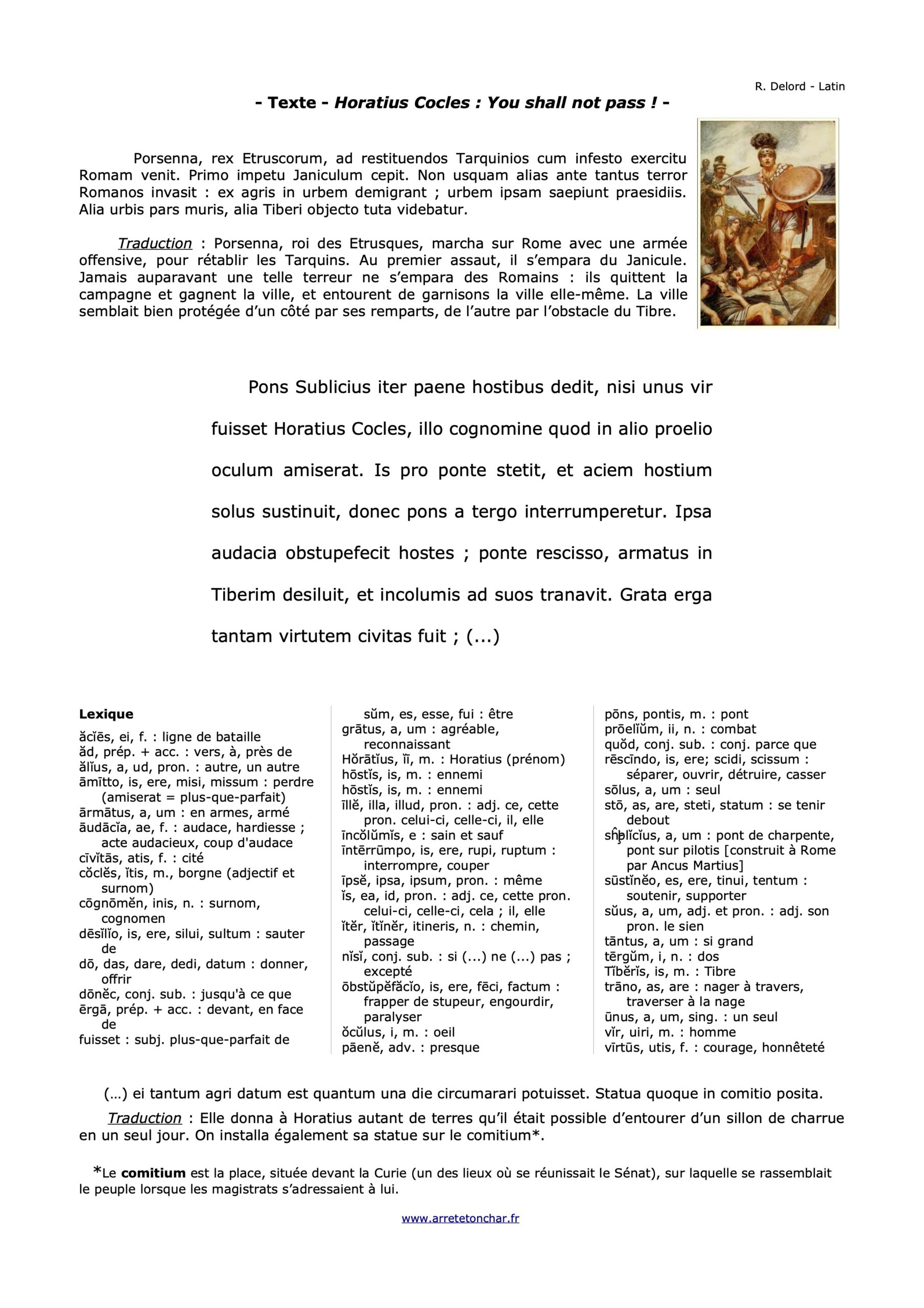 Texte construit – Horatius Cocles : You shall not pass ! – Arrête ton char